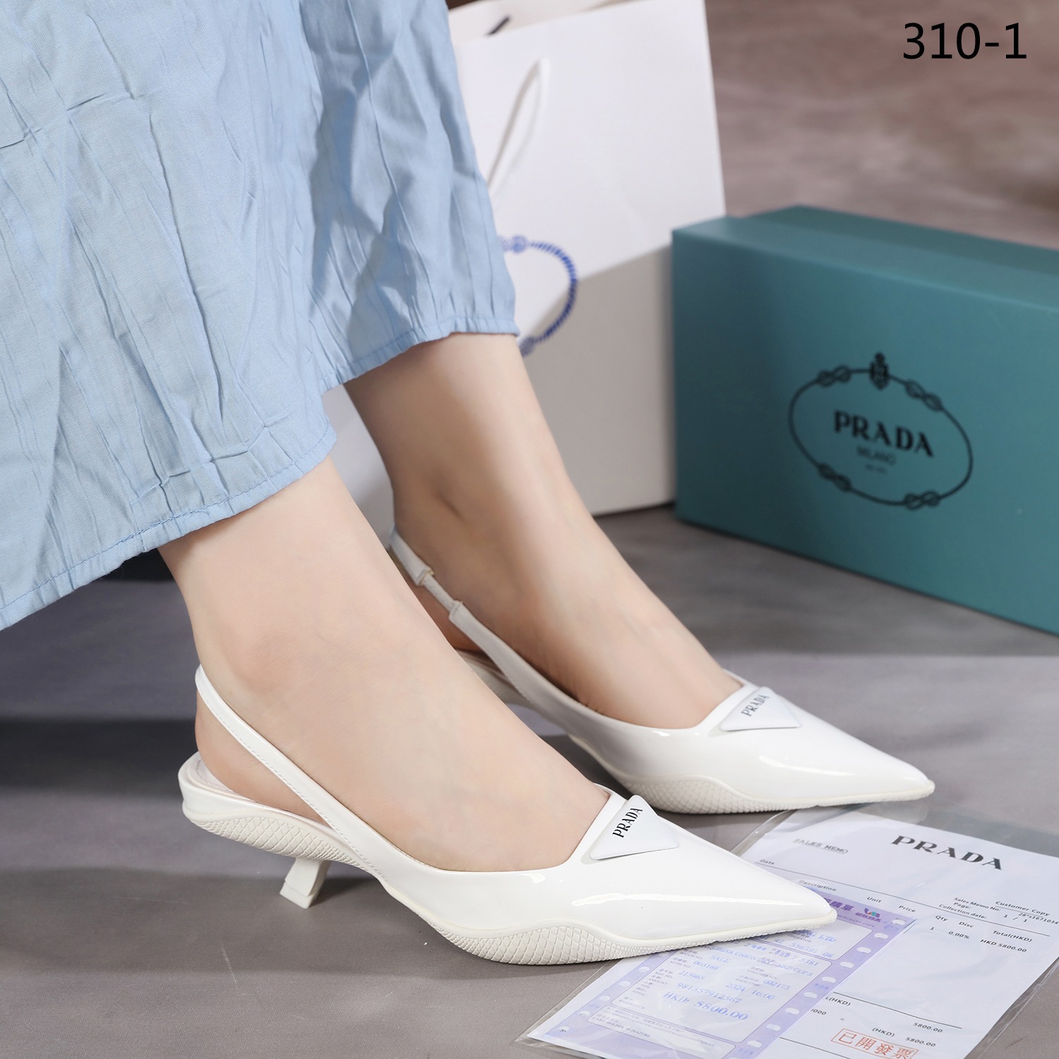 Sepatu Prada 310-1 Brushed Leather Slingback Pumps Semi Platinum (Kode ...