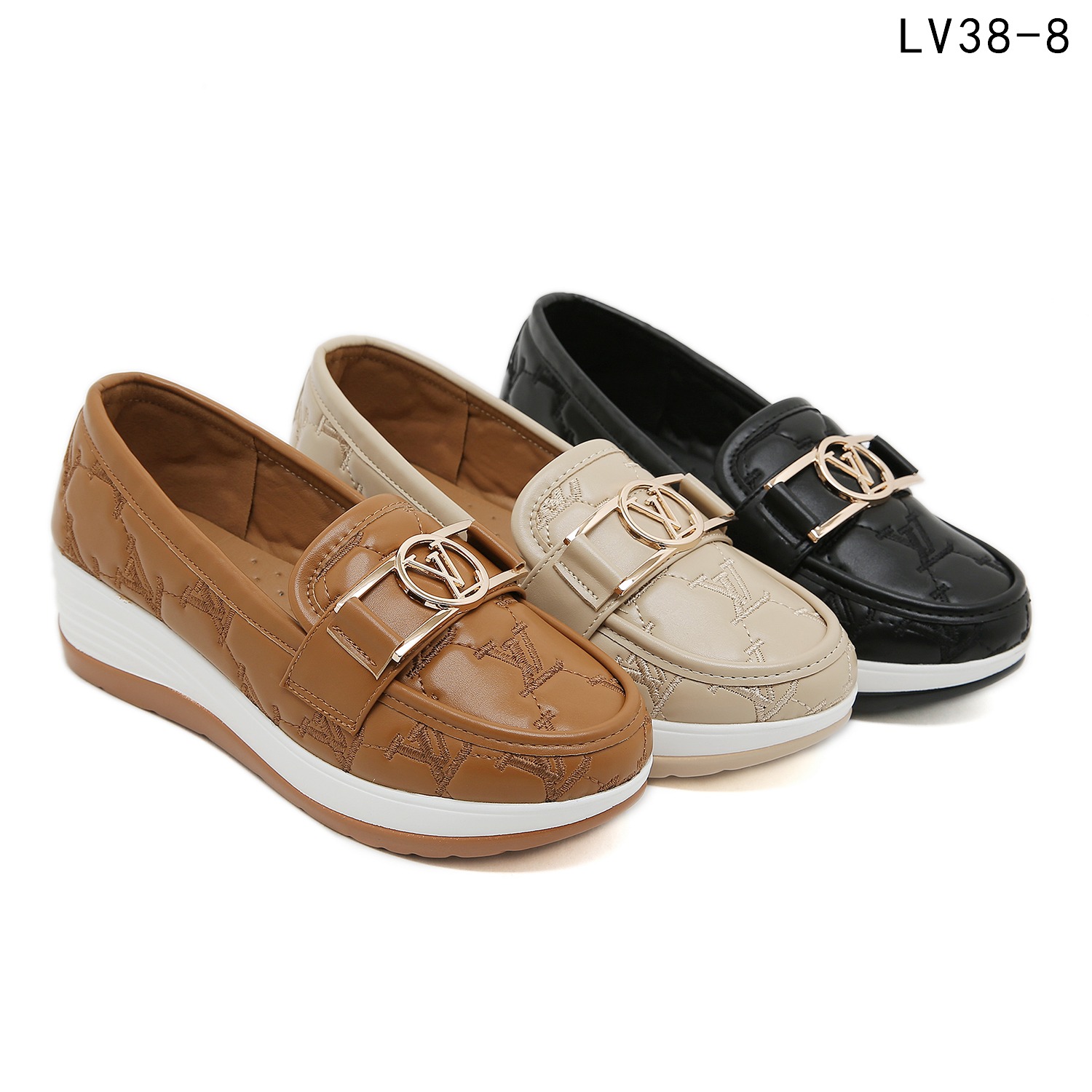 Sepatu Louis Vuitton LV38-8 Leather LV-Logo Wedges Shoes Semi Premium ...