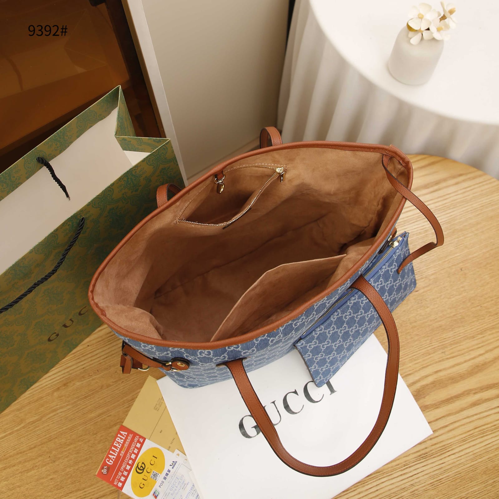 Tas Gucci Tote Bag Neverfull Denim Set Pouch GC 9392Yj Semi Premium ...