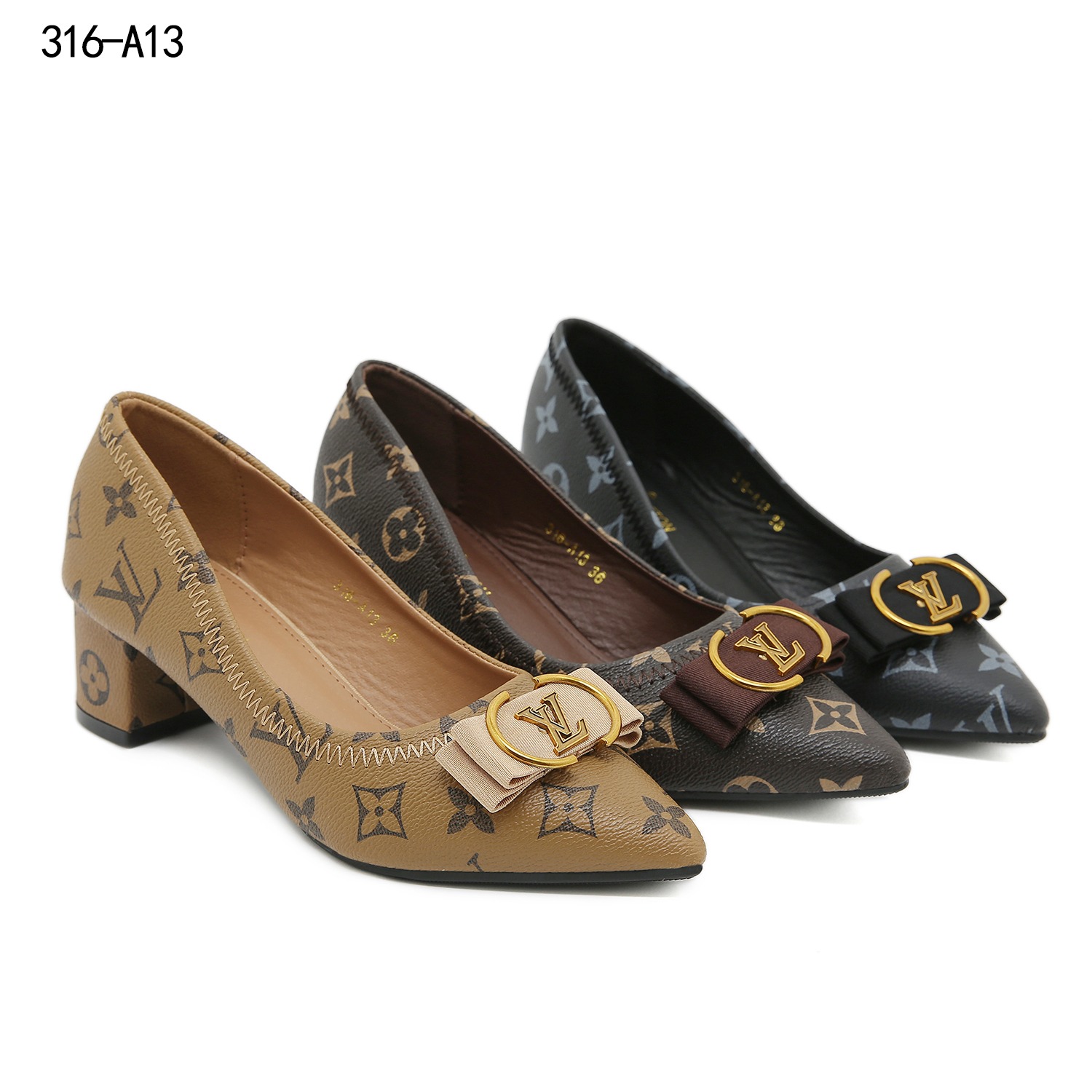 Sepatu Louis Vuitton 316-A13 LV-Logo With Bow Pumps Heels Semi Premium ...