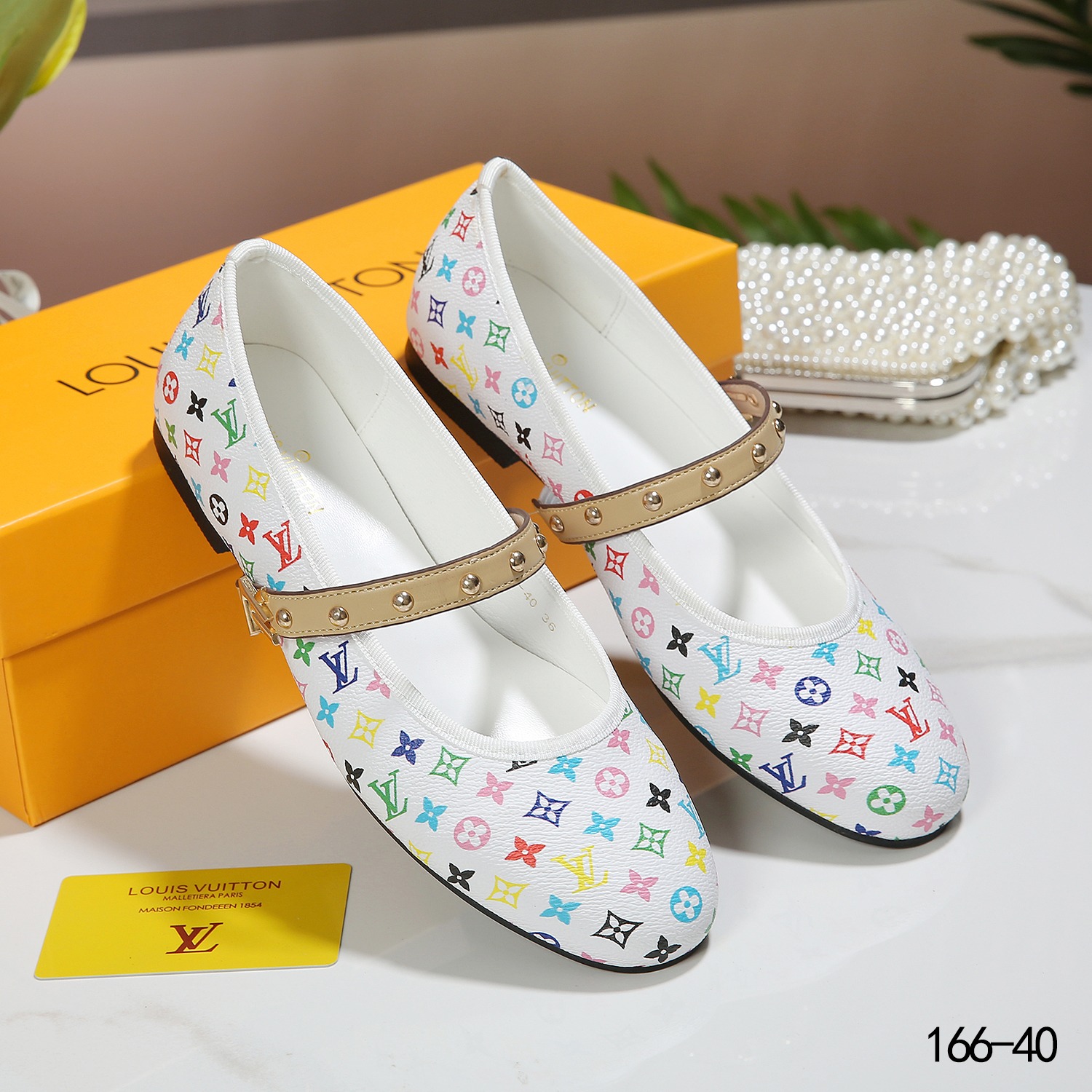 Sepatu Louis Vuitton 166-40 LV x TM Romy Flat Ballerina Semi Platinum ...